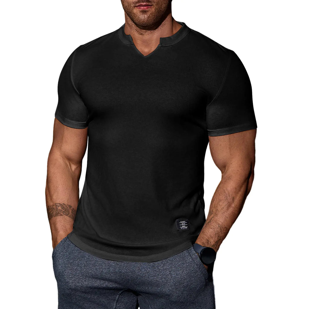 JMIERR Men's Solid Color Slim Fit T-Shirt, Stylish V-Neck Long T-Shirt ...